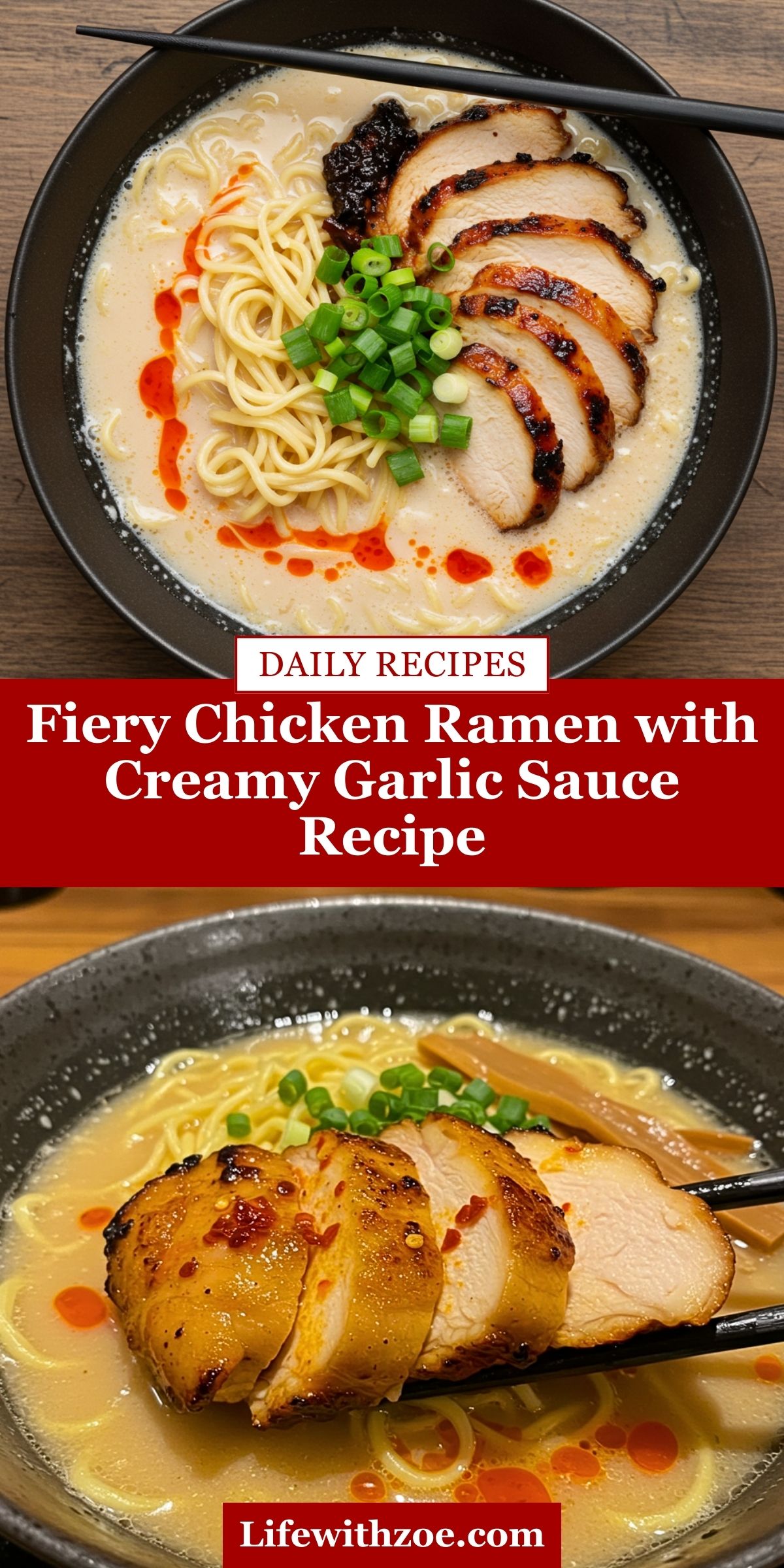 Fiery Chicken Ramen with Creamy Garlic Sauce