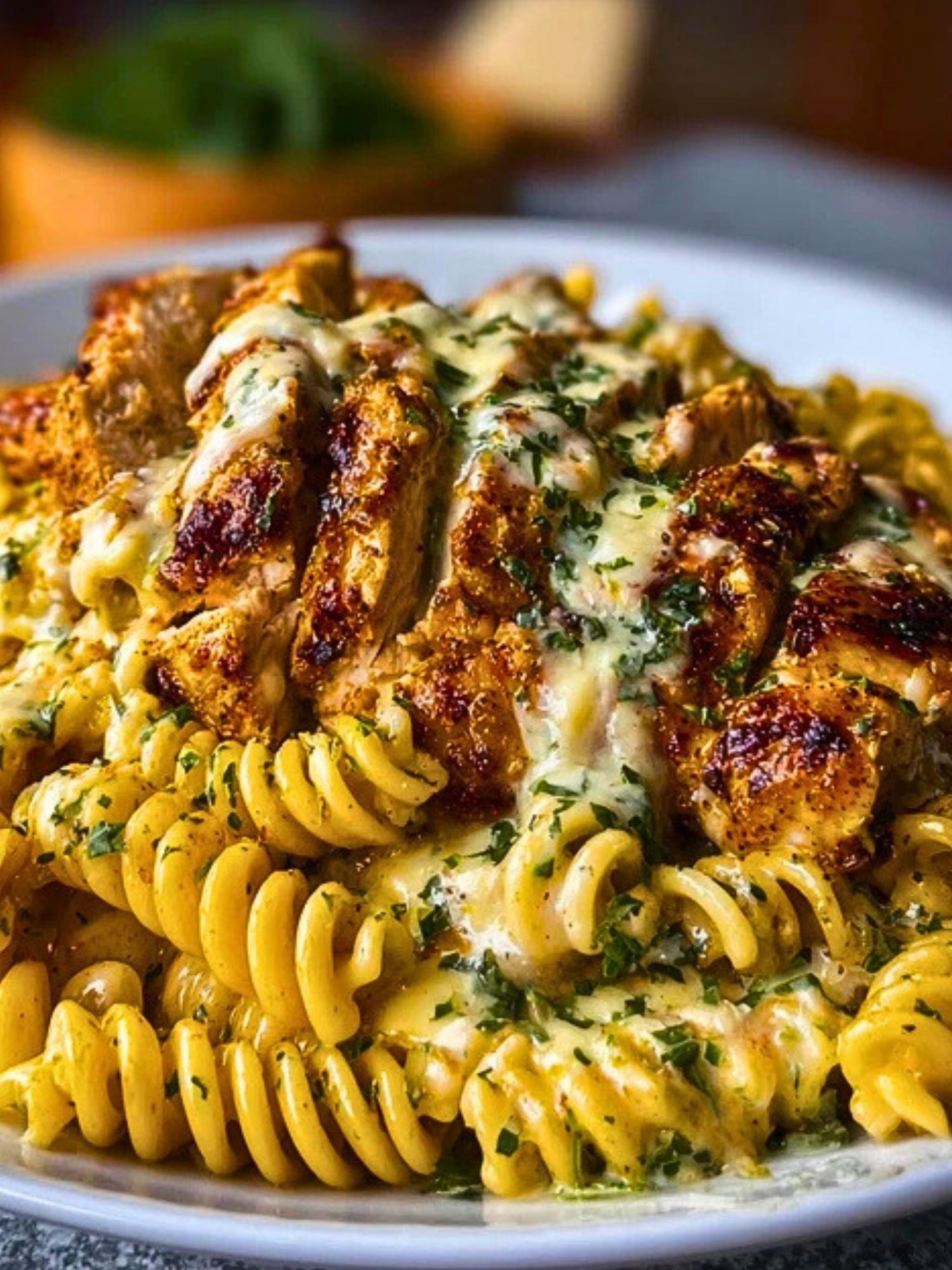 Creamy Cajun Chicken Rotini with Garlic Mozzarella Sauce