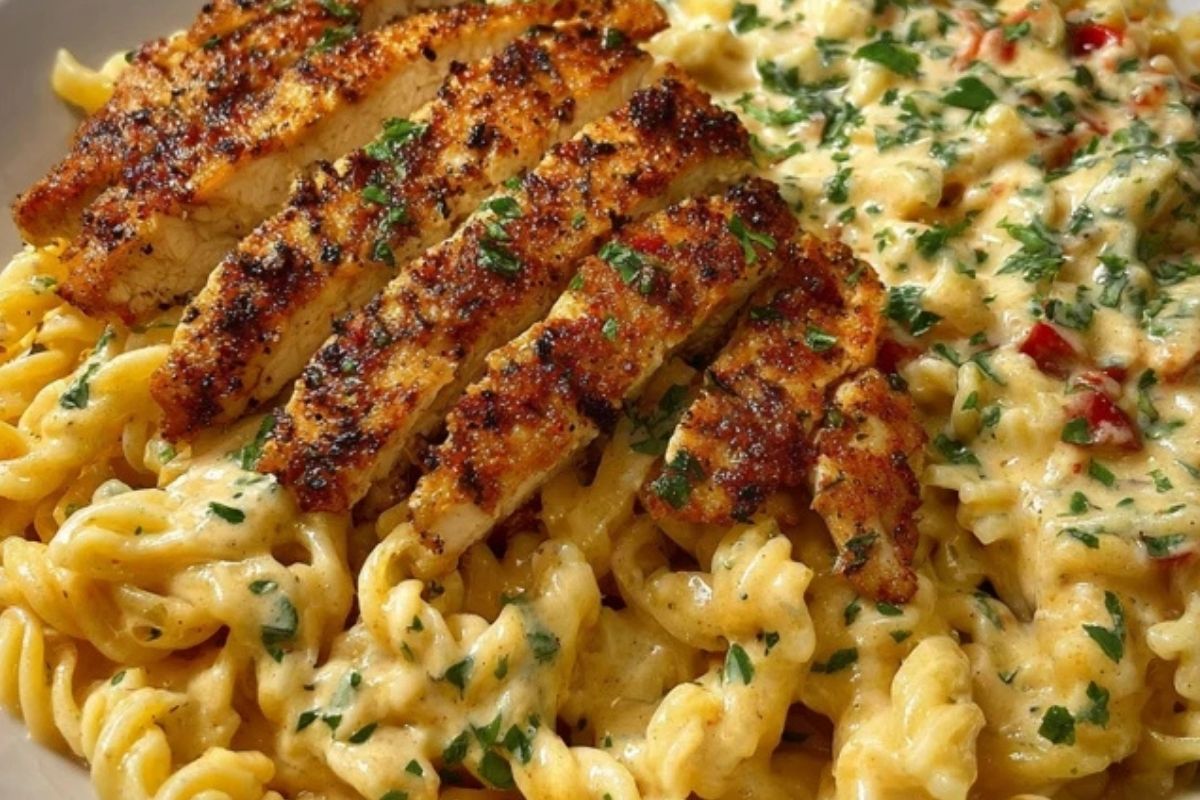 Creamy Cajun Chicken Twisted Pasta with Mozzarella Alfredo