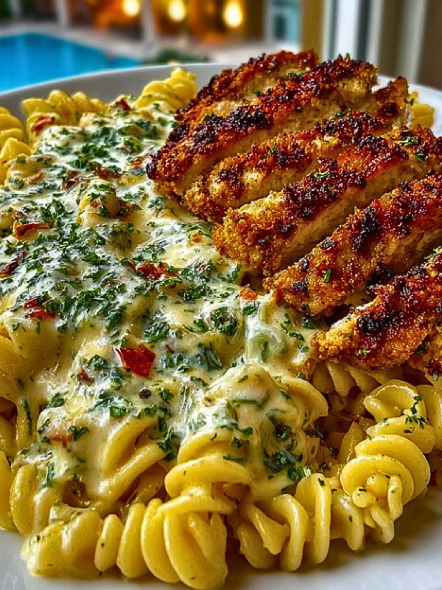 Creamy Cajun Chicken Twisted Pasta with Mozzarella Alfredo