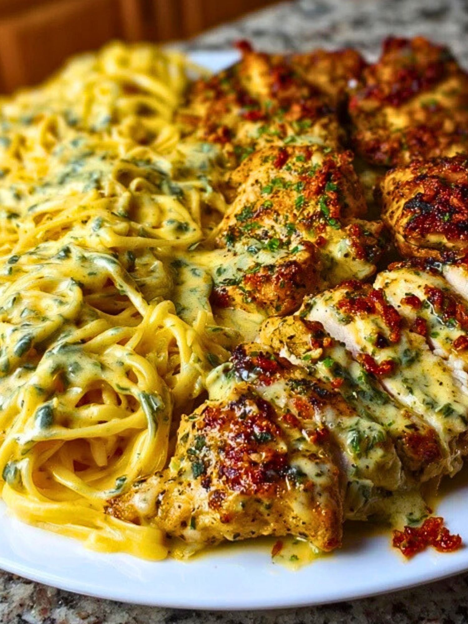 Creamy Garlic Parmesan Chicken with Cheesy Linguine