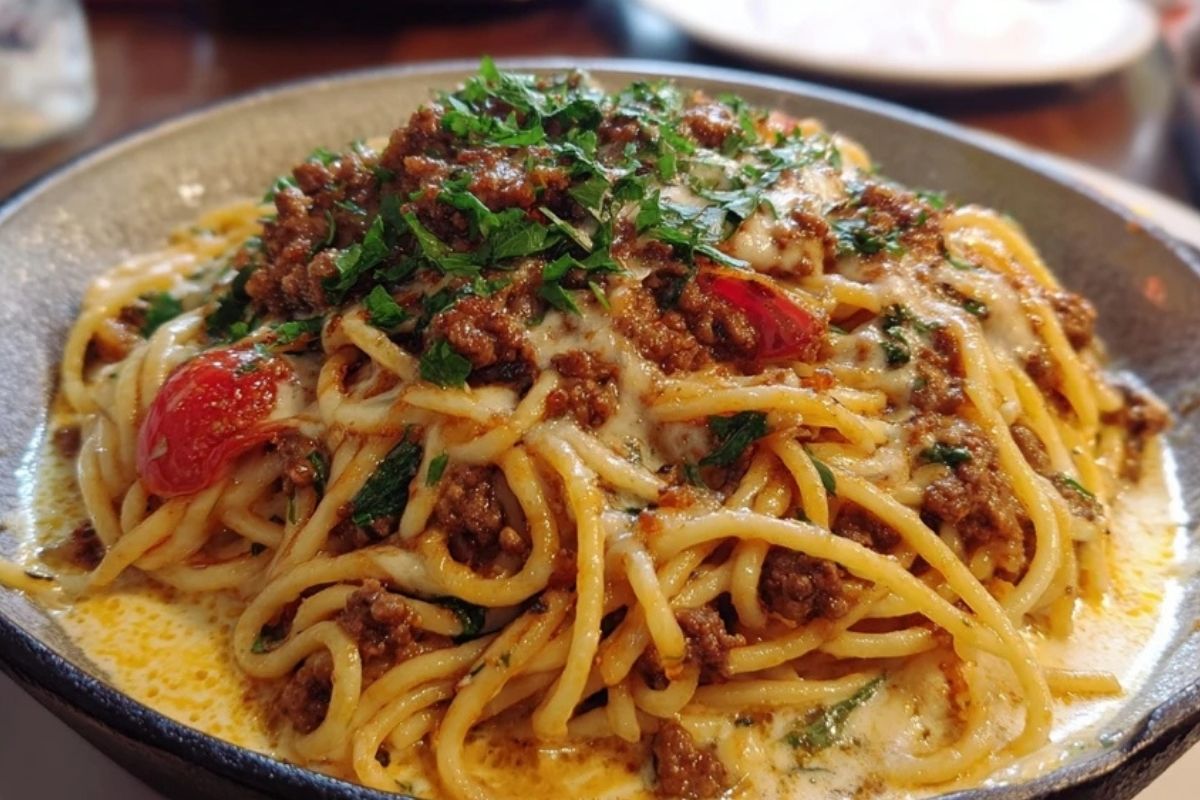 Cajun Beef Spaghetti in Creamy Three-Cheese Parmesan Sauce