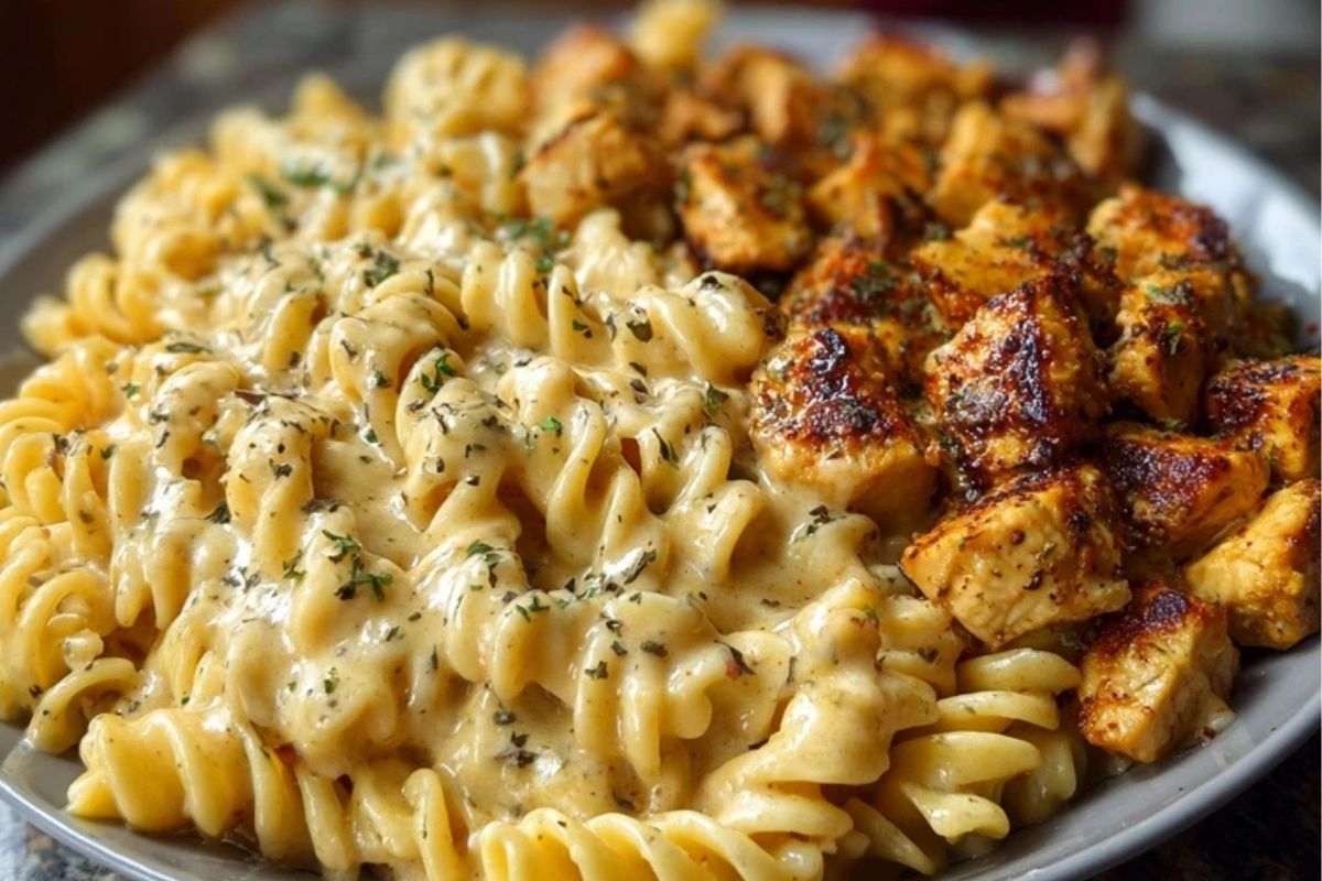 Creamy Velveeta Chicken Rotini Pasta with Mozzarella Garlic Cheese Sauce