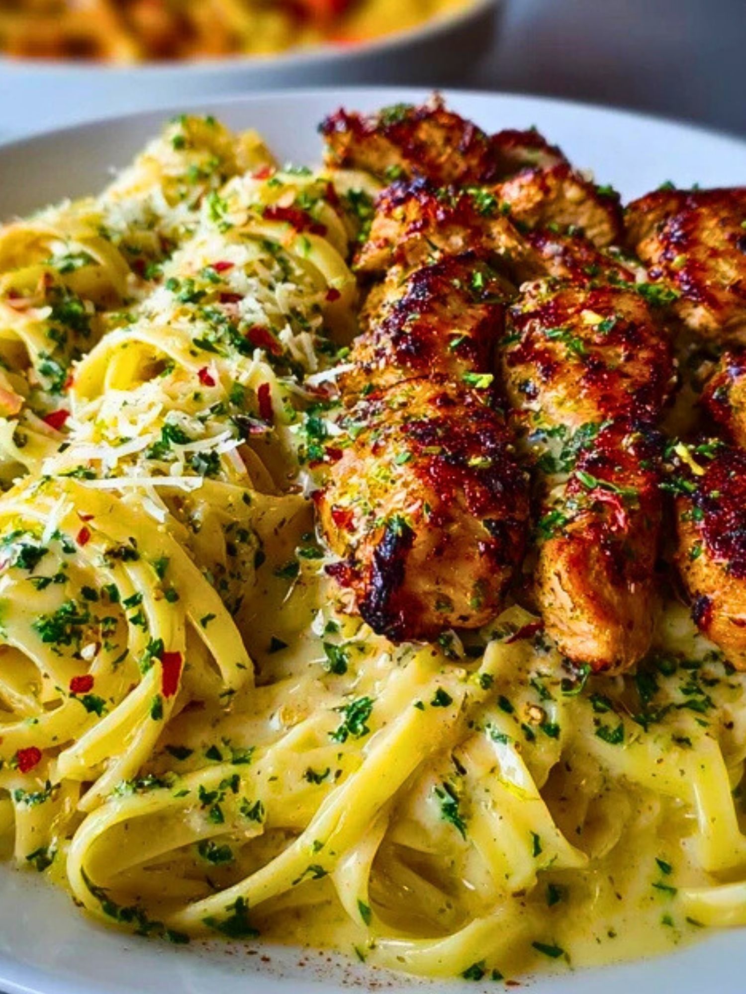 Golden Garlic Butter Chicken with Creamy Parmesan Linguine