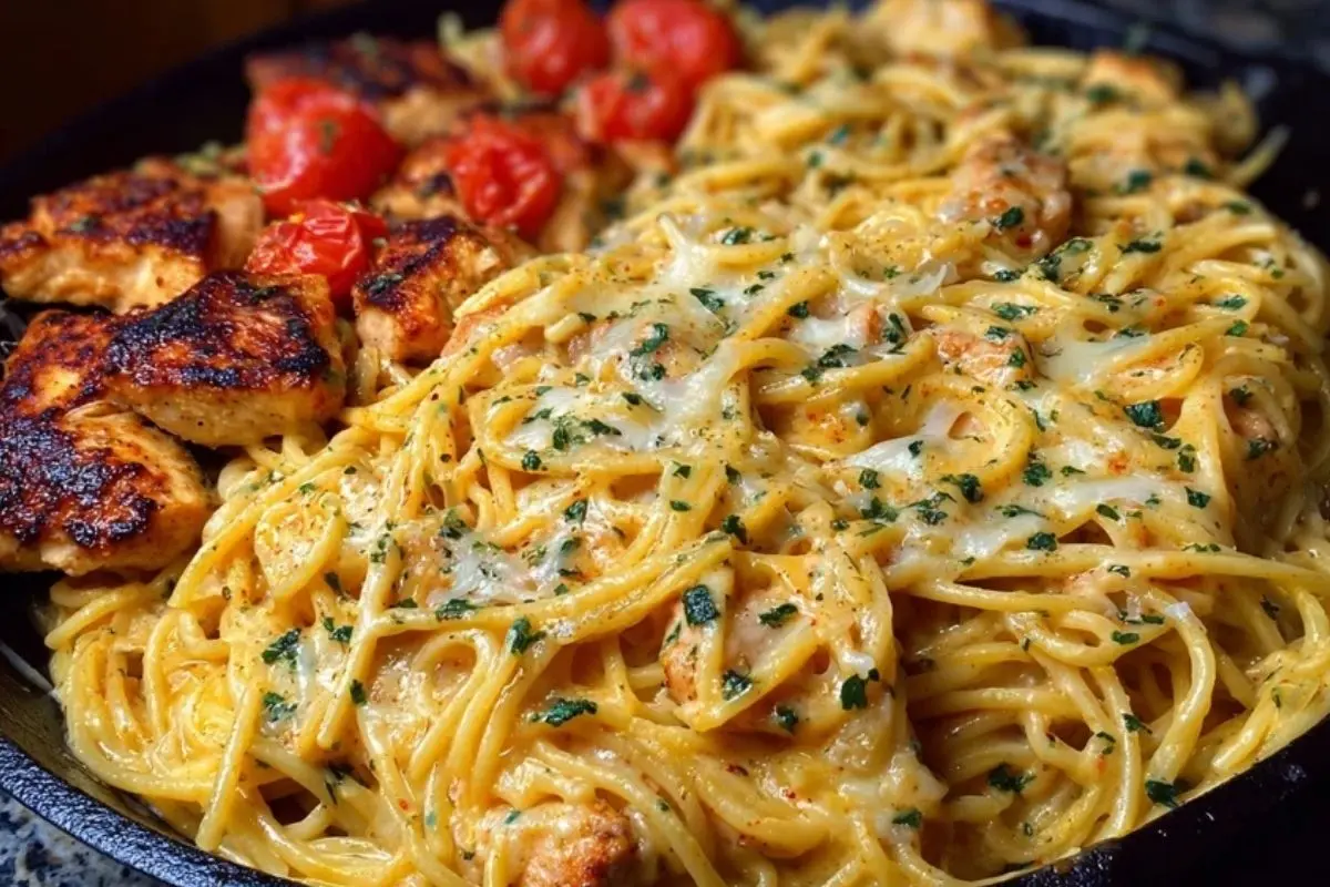 Creamy Velveeta Chicken Spaghetti with Mozzarella Garlic Cheese Sauce