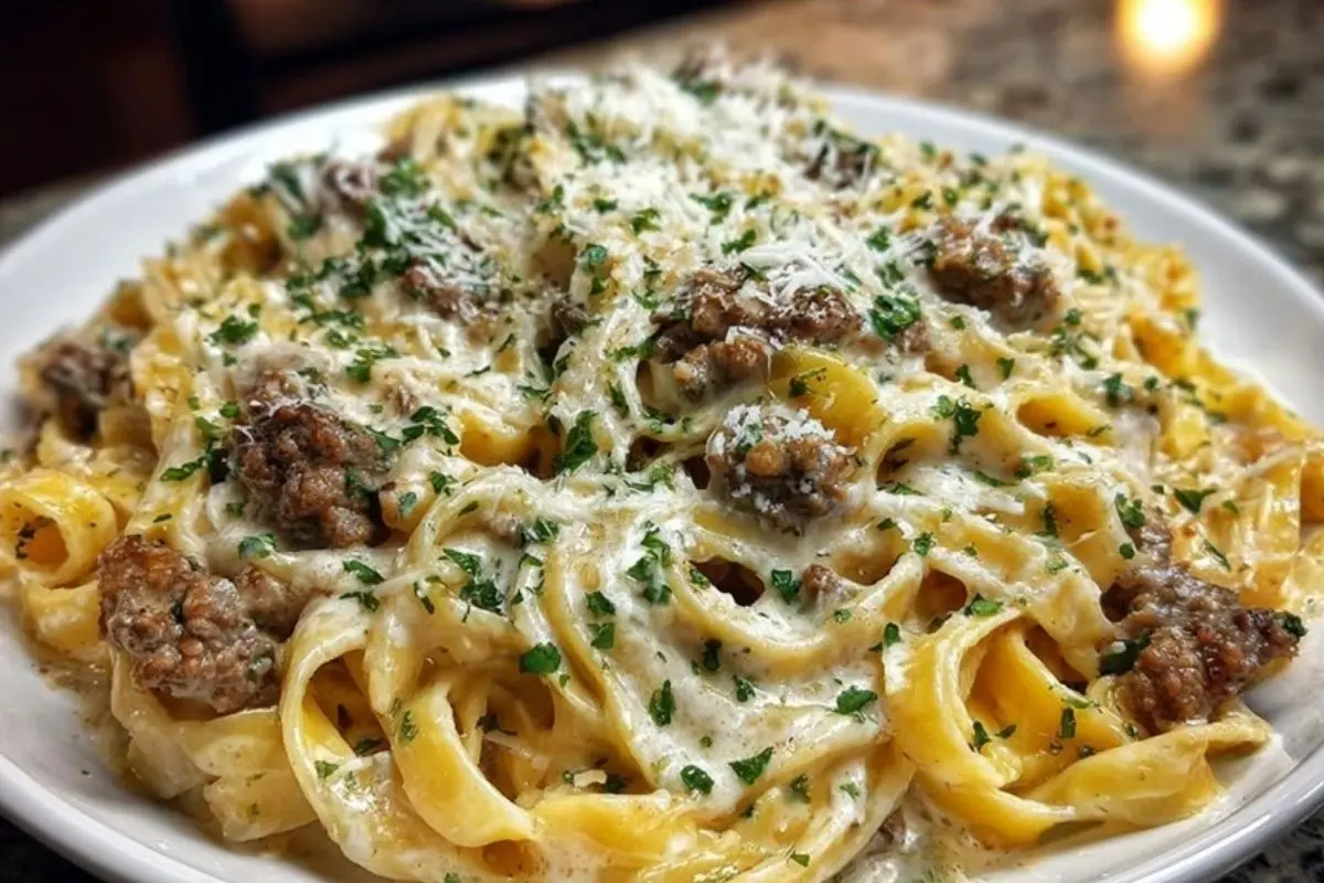 Creamy Parmesan Beef Fettuccine with Garlic Butter Sauce