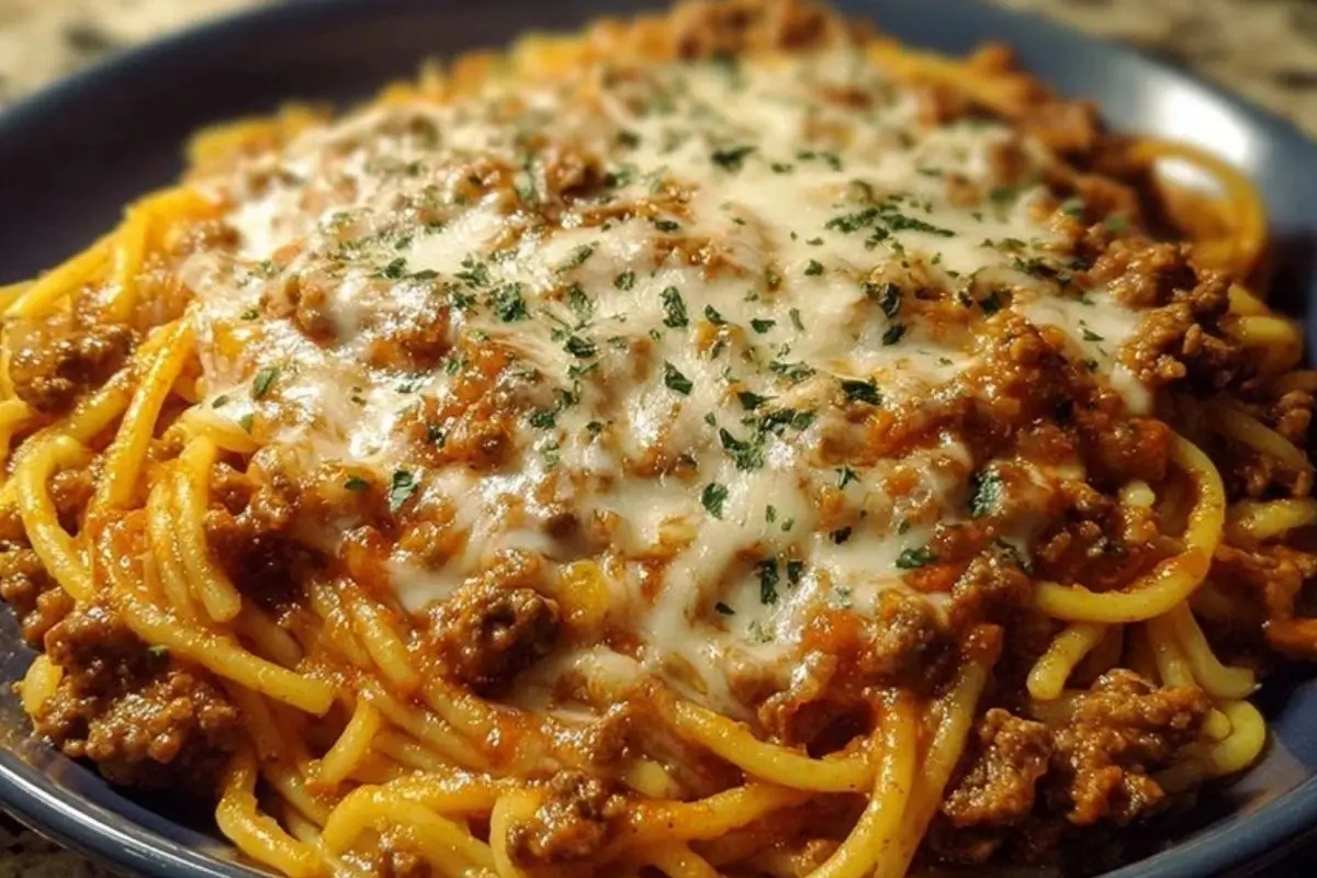 Creamy Velveeta Spaghetti with Italian Beef Marinara