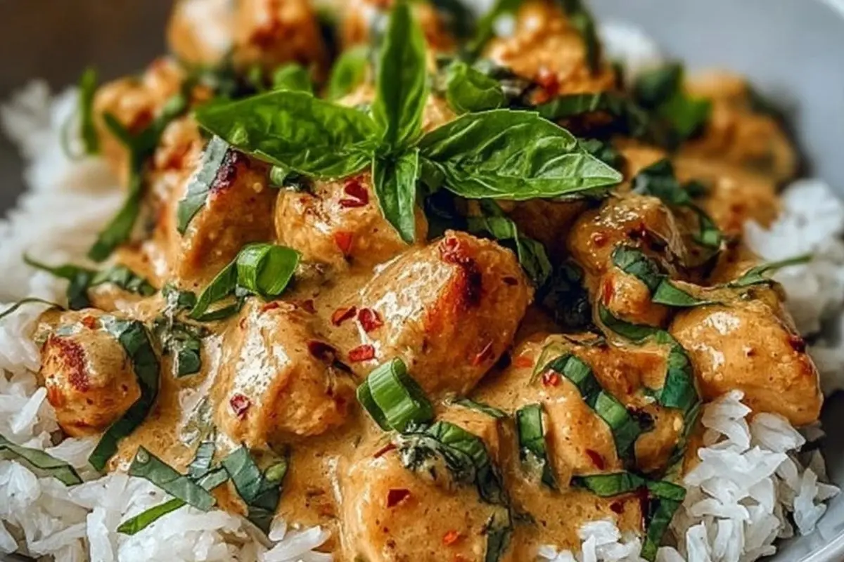 Spiced Coconut Basil Chicken with Rice