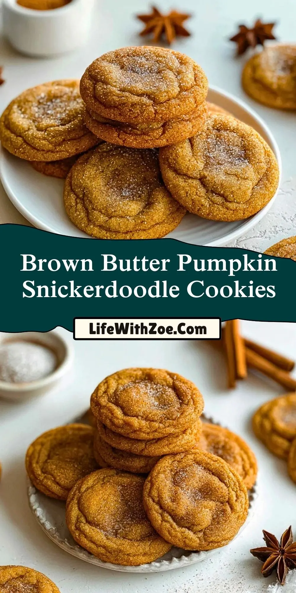 Brown Butter Pumpkin Snickerdoodle Cookies