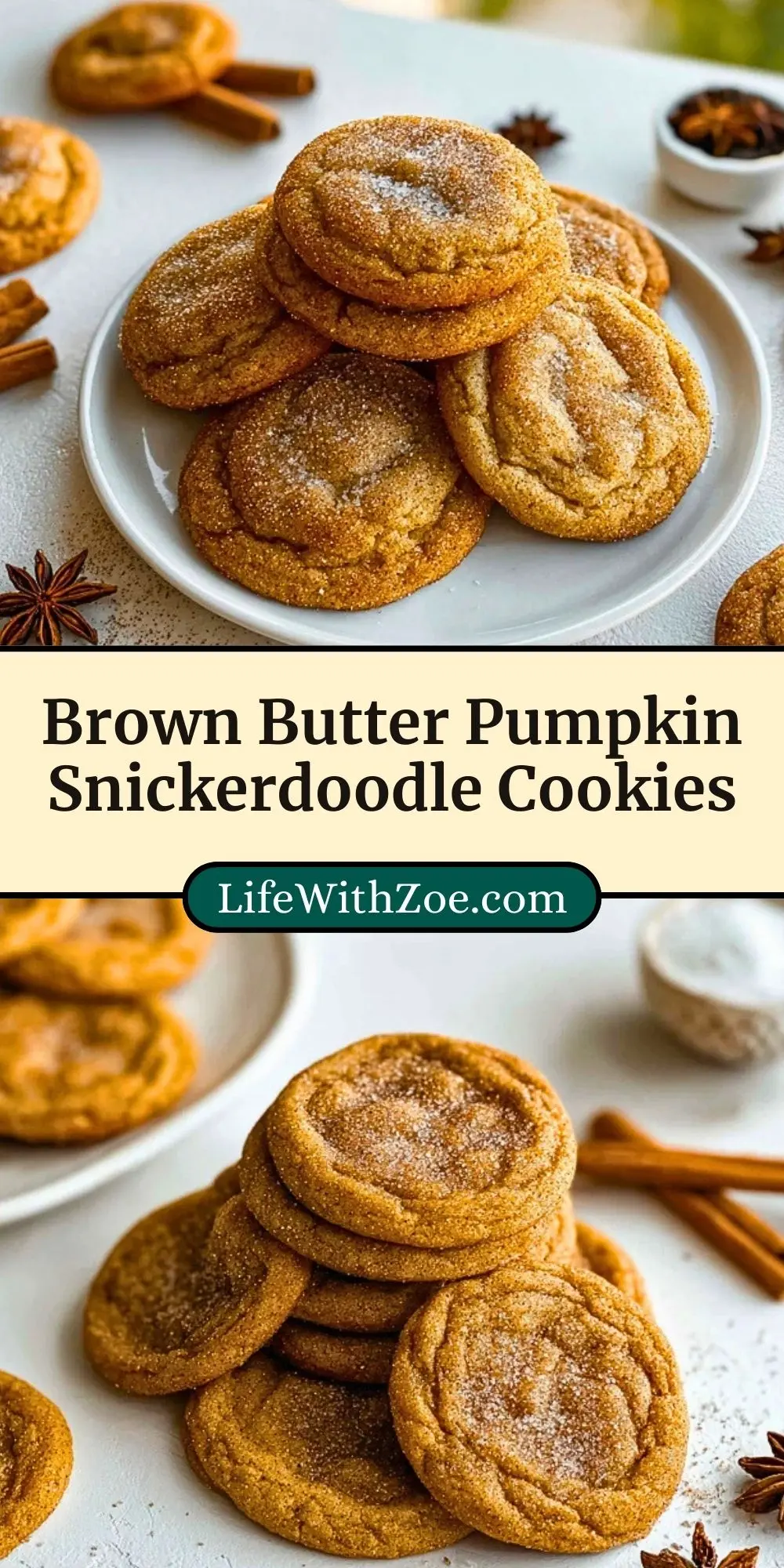 Brown Butter Pumpkin Snickerdoodle Cookies